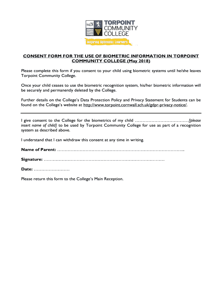 Fillable Online CONSENT FORM FOR THE USE OF BIOMETRIC INFORMATION Fax ...