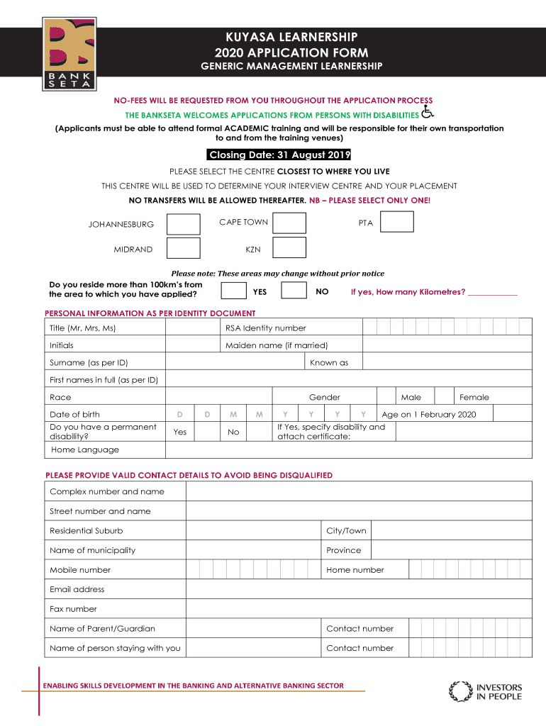 Fillable Online Kuyasa Learnership 2019 - 2020 Online Application With Forms Fax Email Print ...