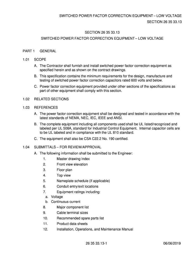 Fillable Online switched power factor correction equipment low voltage ...