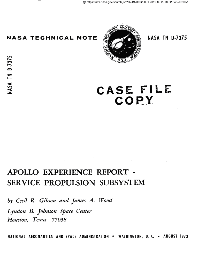 Fillable Online ntrs nasa apollo experience report - service propulsion ...