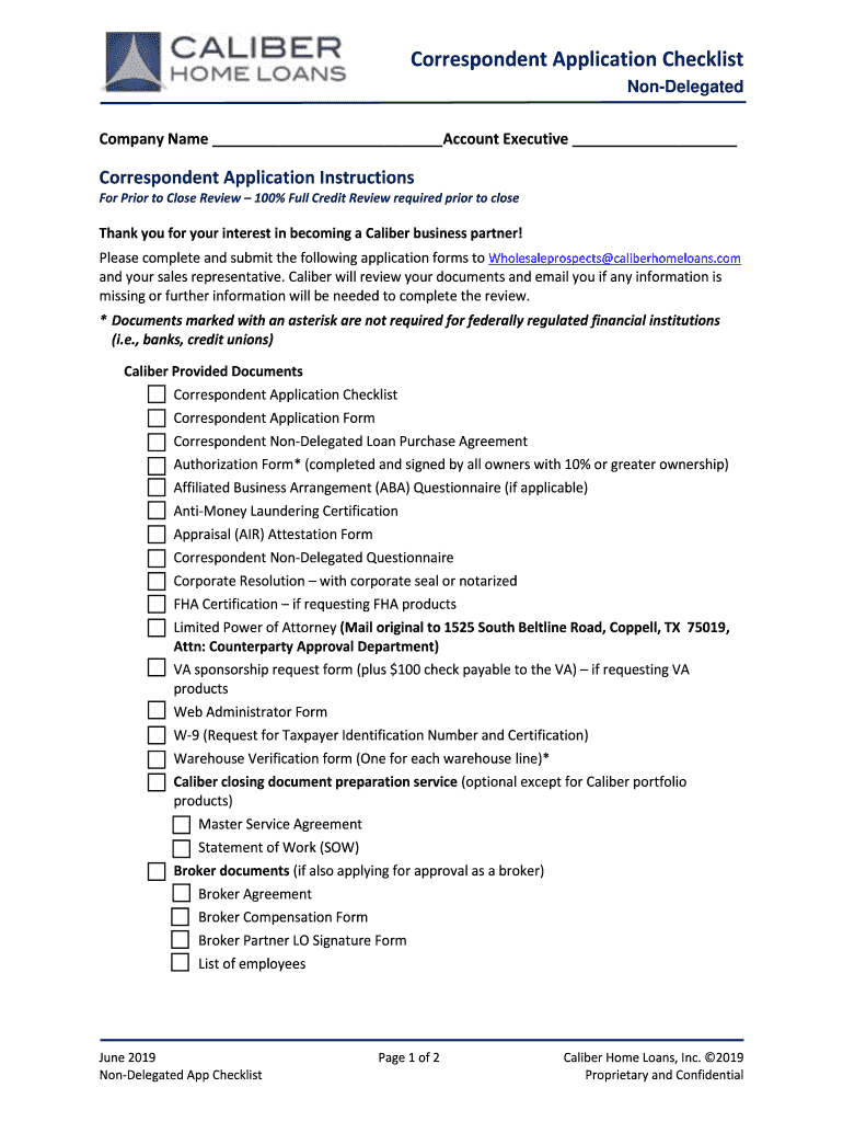 Fillable Online Correspondent Application Checklist - Caliber Wholesale Fax Email Print - pdfFiller