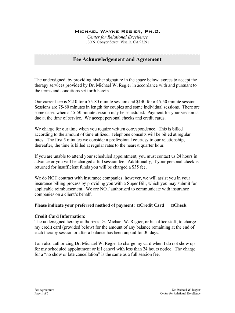Fillable Online Michael Wayne Regier, Ph.D. Fee Acknowledgement and ...