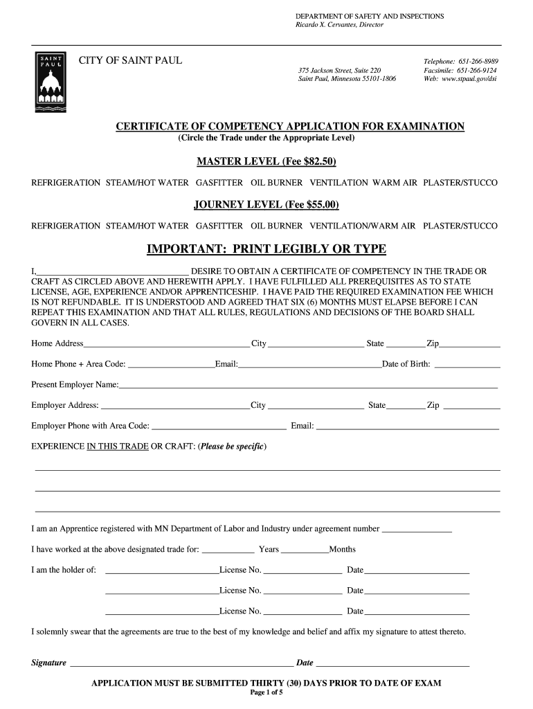 Fillable Online CERTIFICATE OF COMPETENCY APPLICATION FOR EXAMINATION ...