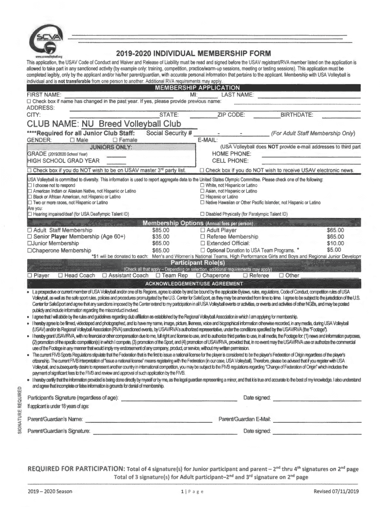 Fillable Online 2019-2020 INDIVIDUAL MEMBERSHIP FORM Fax Email Print ...