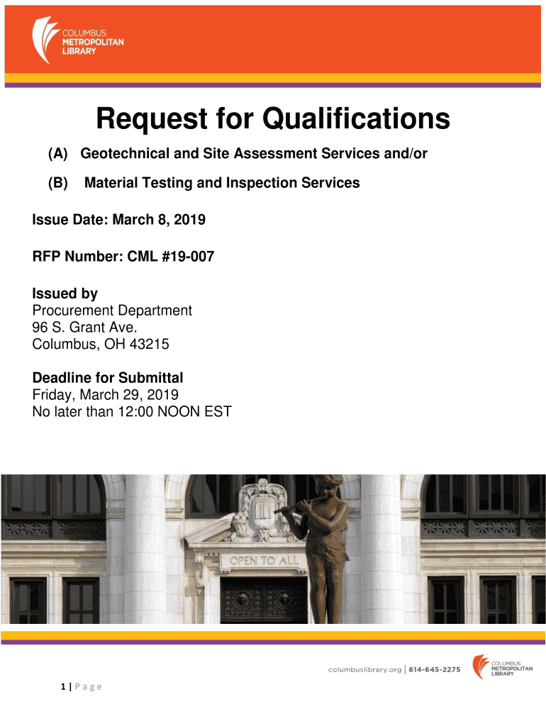 Fillable Online REQUEST FOR QUALIFICATIONS (RFQ) FOR GEOTECHNICAL AND ...