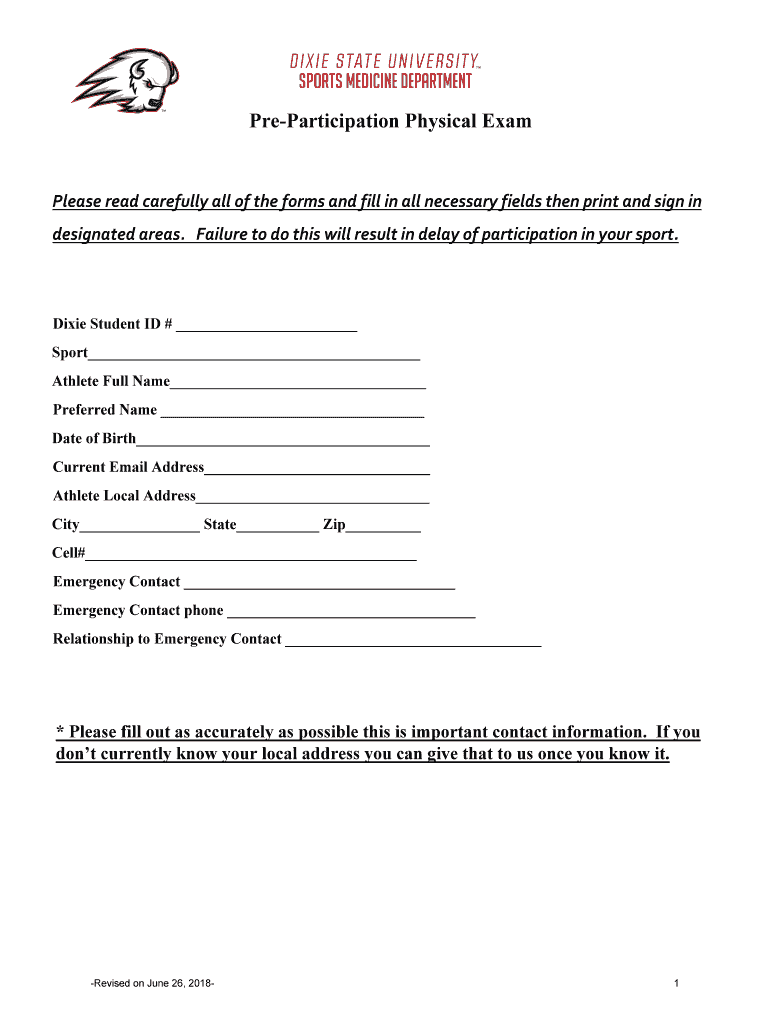 Fillable Online Pre-Participation Physical Exam and Athletic ... - St ...