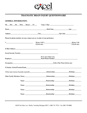 Fillable Online CLOSED HEAD INJURY QUESTIONNAIRE Fax Email Print ...