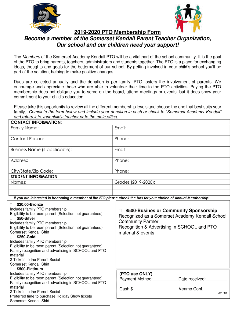 Fillable Online 2019-2020 PTO Membership Form Fax Email Print - pdfFiller