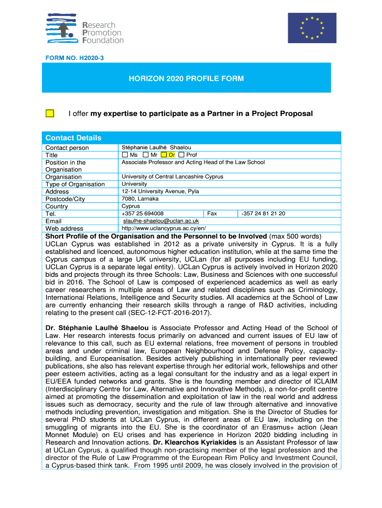 Fillable Online Fillable Online HORIZON 2020 PROFILE FORM Fax Email Print ... Fax Email Print ...