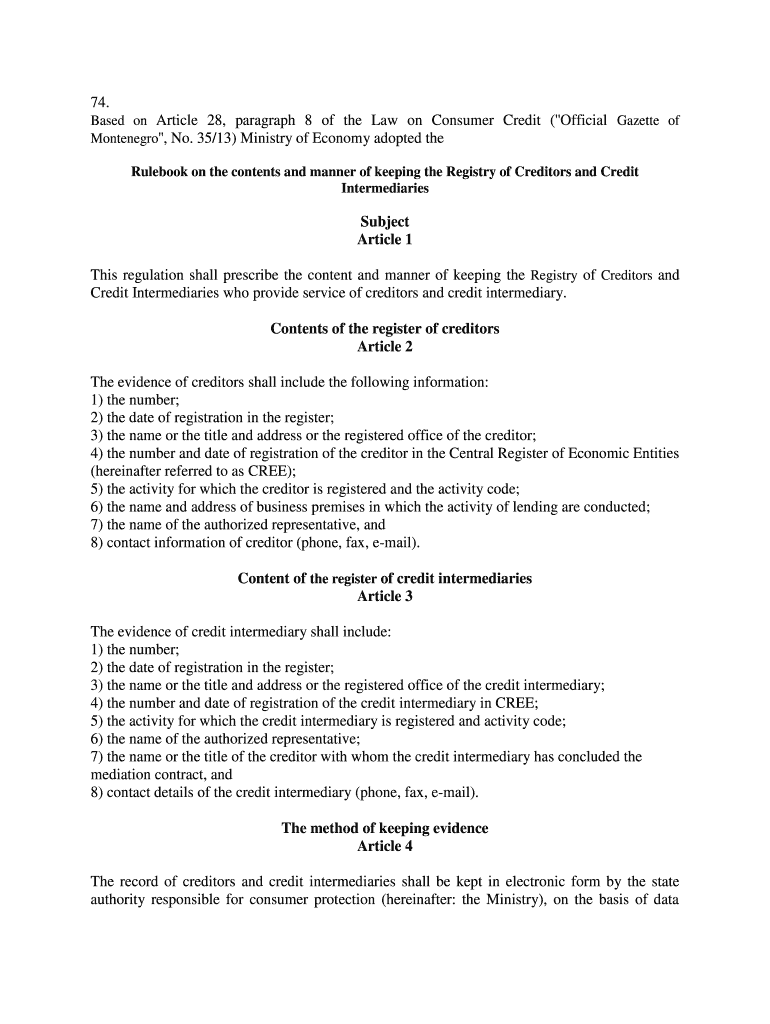 Fillable Online Rulebook on the contents and manner of keeping the ...