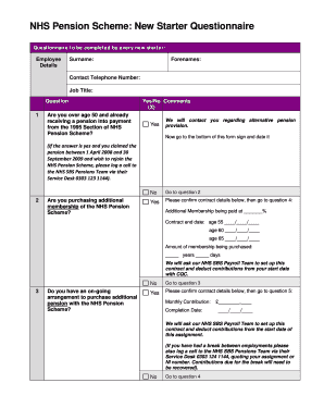 Fillable Online NHS Pension Scheme: New Starter Questionnaire - CQC Fax ...