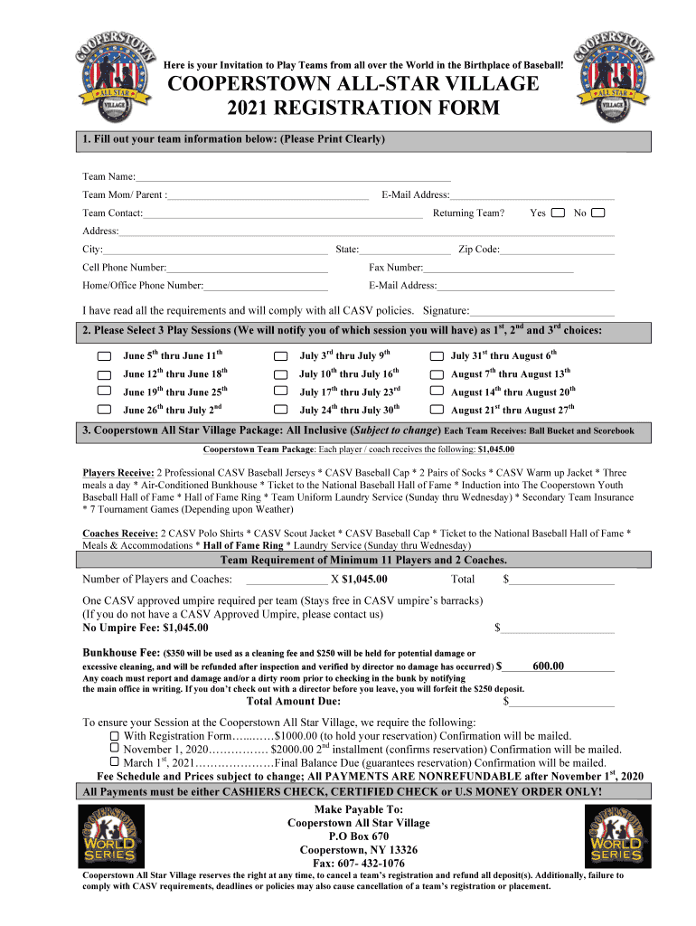 Fillable Online cooperstown all star village forms Fax Email Print ...