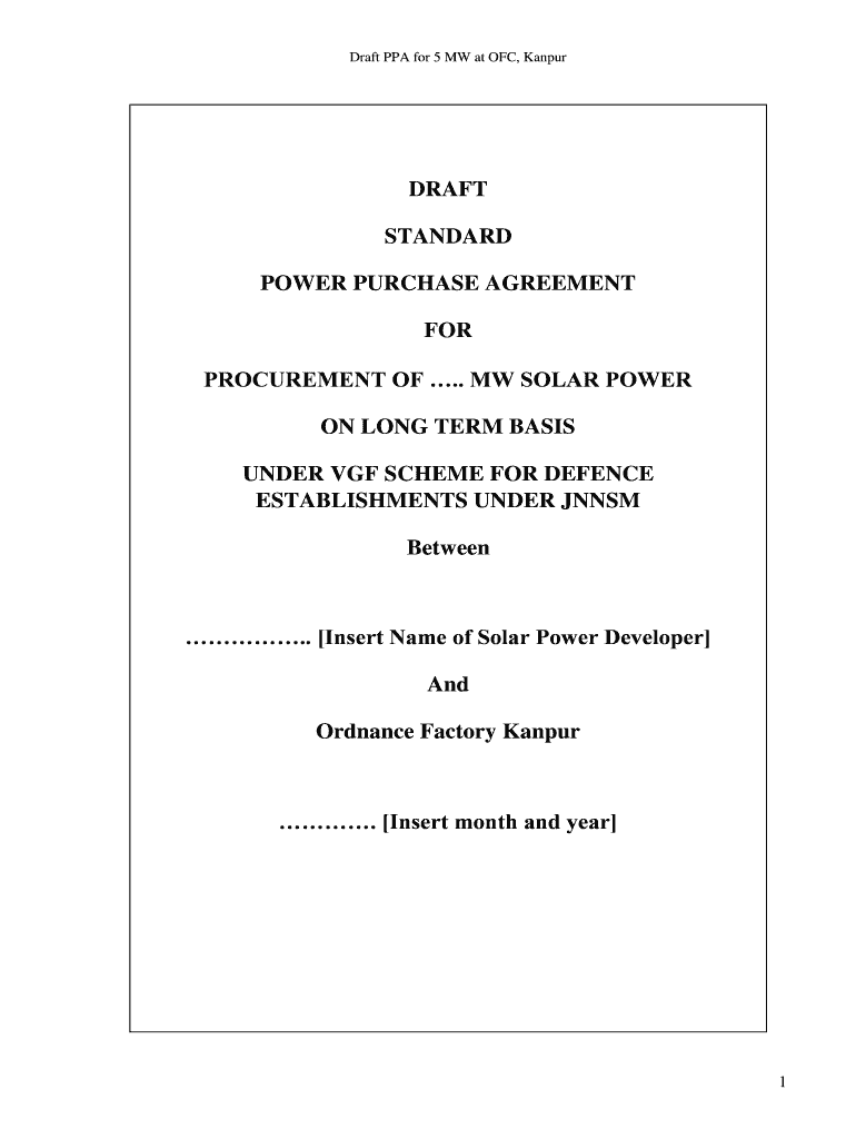 Fillable Online Draft PPA for 5 MW at OFC, Kanpur Fax Email Print ...
