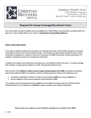 Fillable Online Fillable Request For Group Coverage/enrollment Form ...