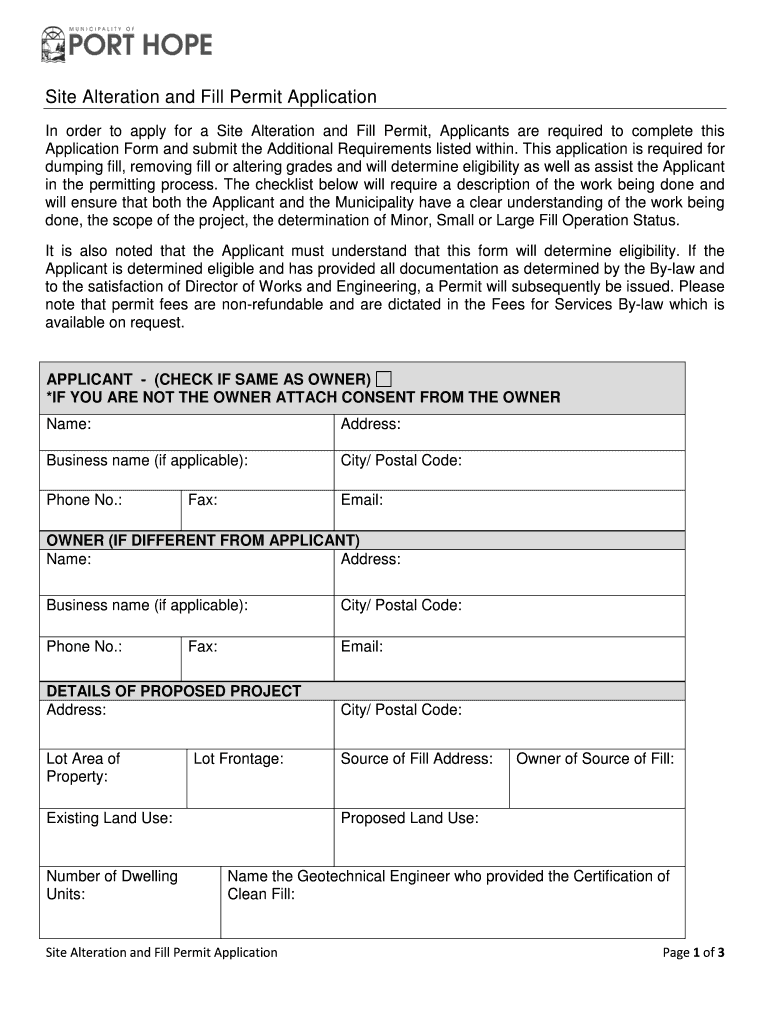 Fillable Online Site Alteration and Fill Permit Application - porthope ...