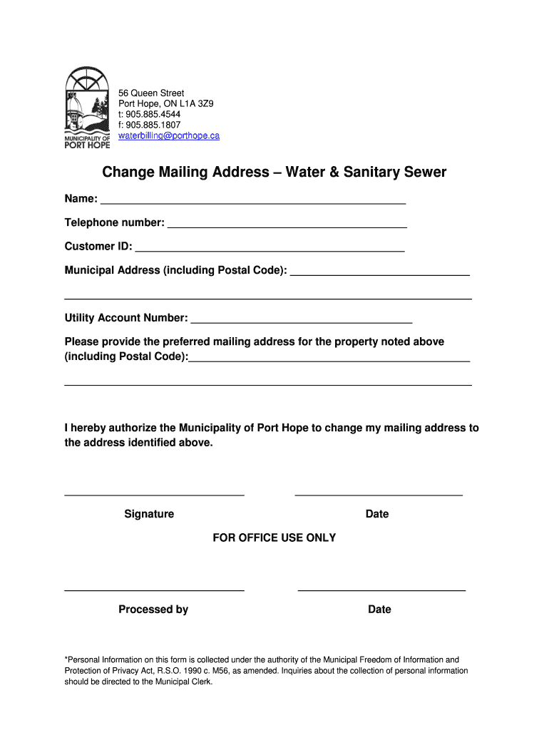 Fillable Online Water and Sanitary Sewer Billing Water Service Request ...