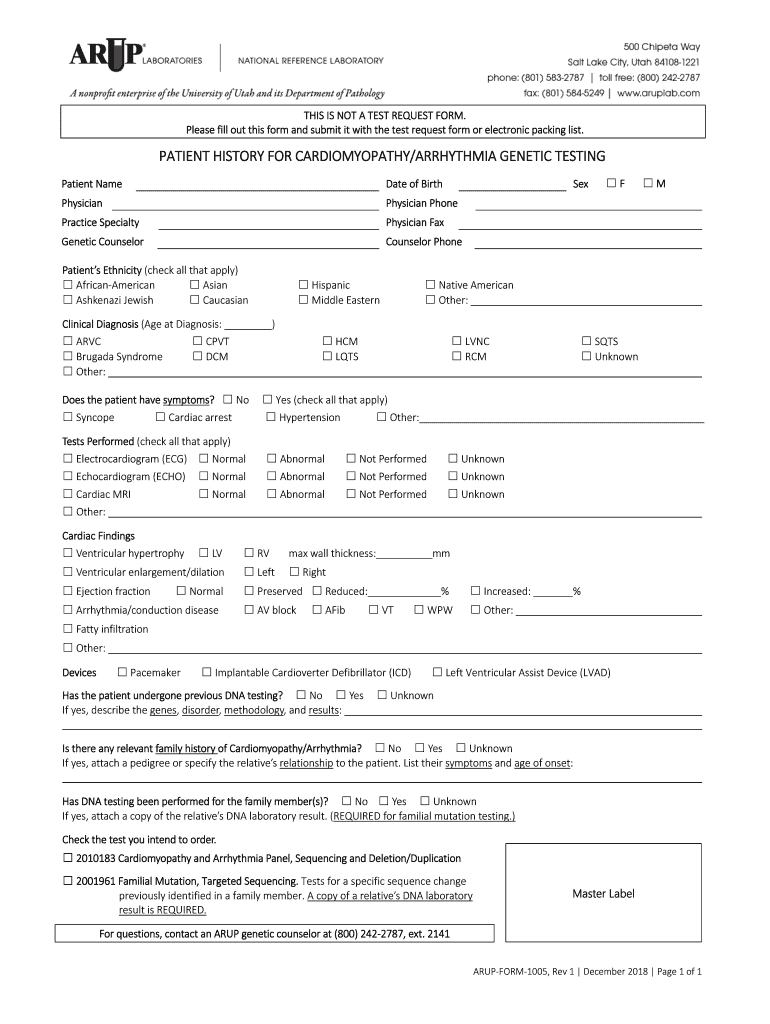 Fillable Online ARUP-FORM-1005 Cardiomyopathy.Arrhythmia Fax Email ...