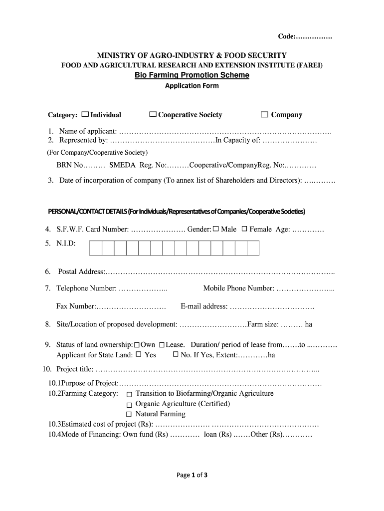Fillable Online agriculture govmu Application Form - Ministry of Agro Industry and Food Security ...
