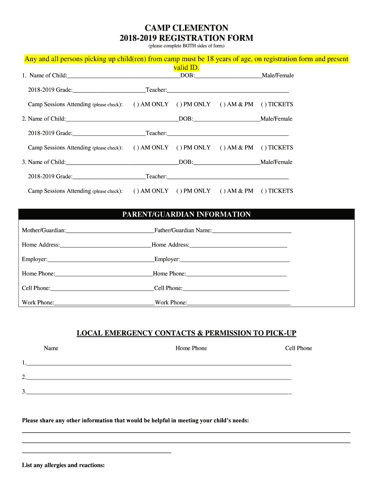 Fillable Online camp clementon - Clementon Elementary School Fax Email ...