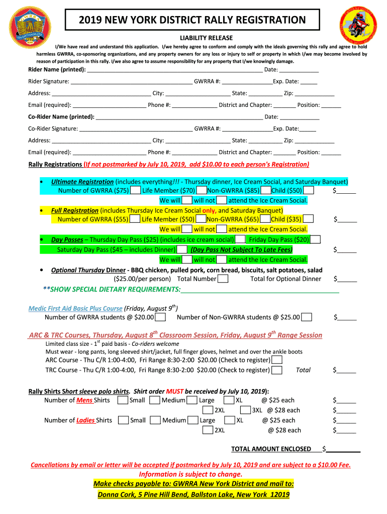Fillable Online 2019 District Rally Registration Form - gwrra-ny.org ...