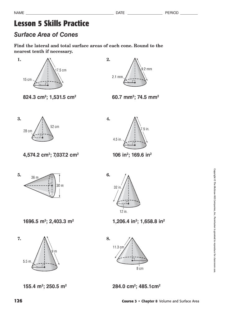 Surface Area of Cones Worksheet - Blank Fillable Template | Fill Out ...