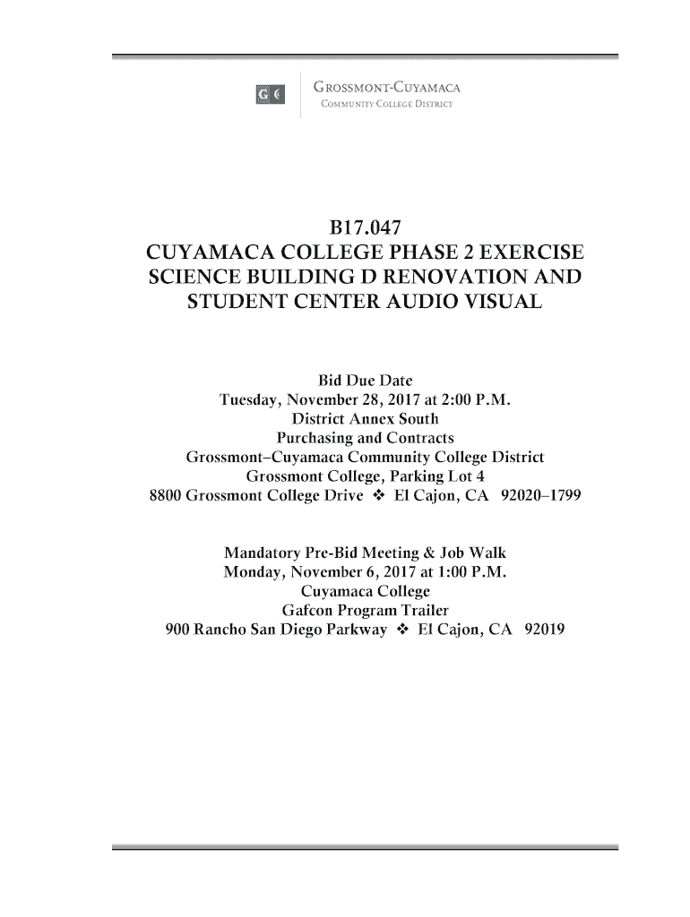 Fillable Online b17.047 cuyamaca college phase 2 exercise science building d ... Fax Email Print ...