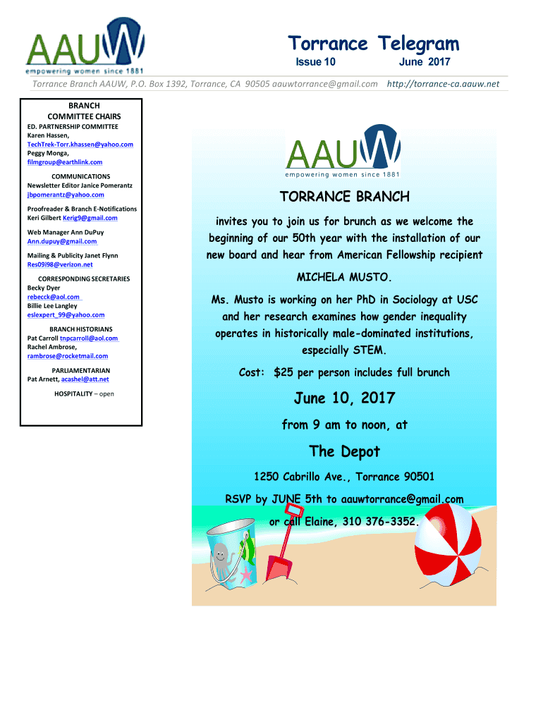 Fillable Online torrance-ca aauw June Telegram.docx Fax Email Print ...