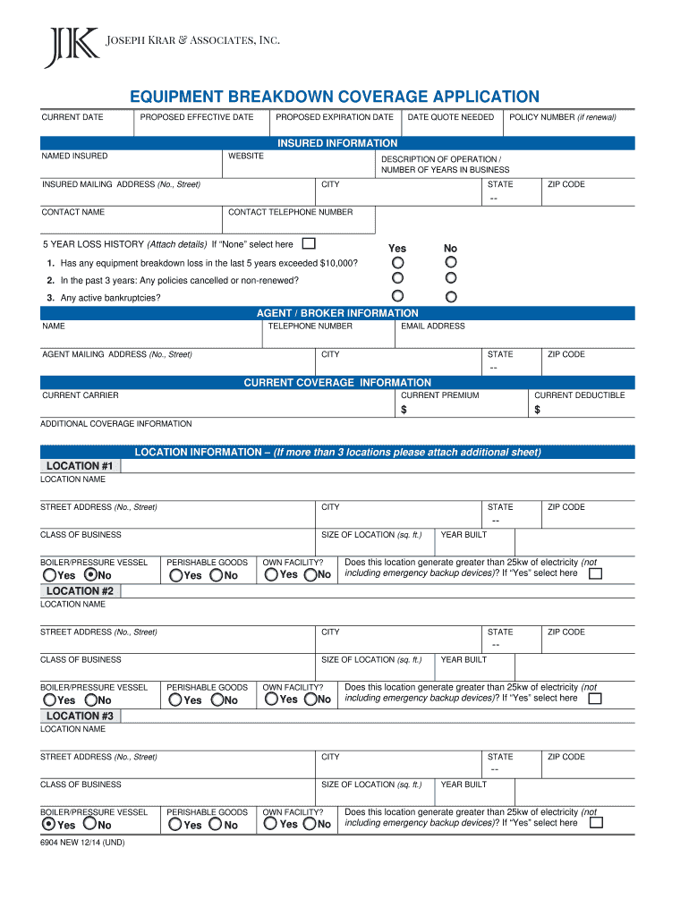 Fillable Online EQUIPMENT BREAKDOWN COVERAGE APPLICATION - Myron Steves ...