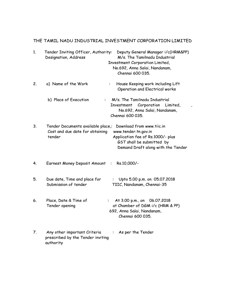 Fillable Online the tamil nadu industrial investment corporation ...