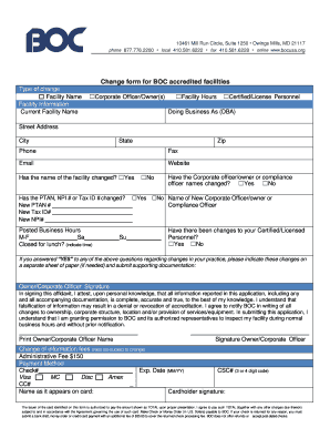 Fillable Online Change form for BOC accredited facilities Fax Email ...