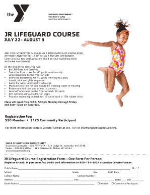 Fillable Online JR LIFEGUARD COURSE - ymcajanesville.org Fax Email ...
