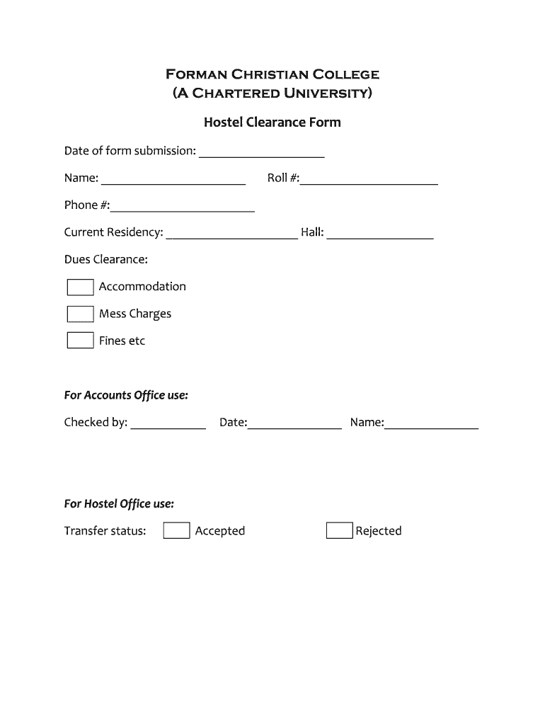 Hostel Clearance Form - Fill Online, Printable, Fillable, Blank | pdfFiller