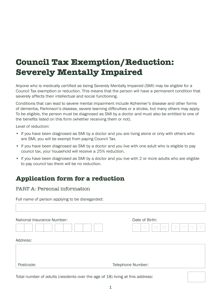 Fillable Online Council Tax Exemption/Reduction: Fax Email Print ...