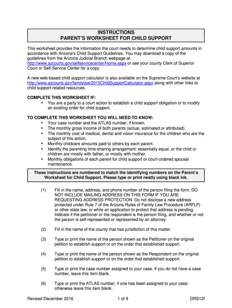 Fillable Online instructions parent's worksheet for child support ...