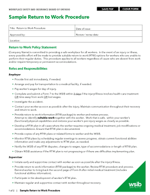 Fillable Online Sample Return to Work Procedure Fax Email Print - pdfFiller