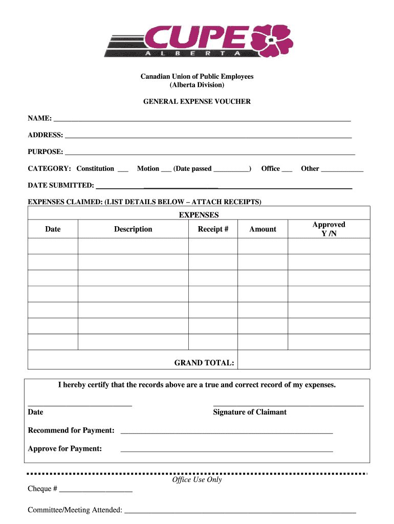 Cupe Expense Form - Fill Online, Printable, Fillable, Blank | pdfFiller