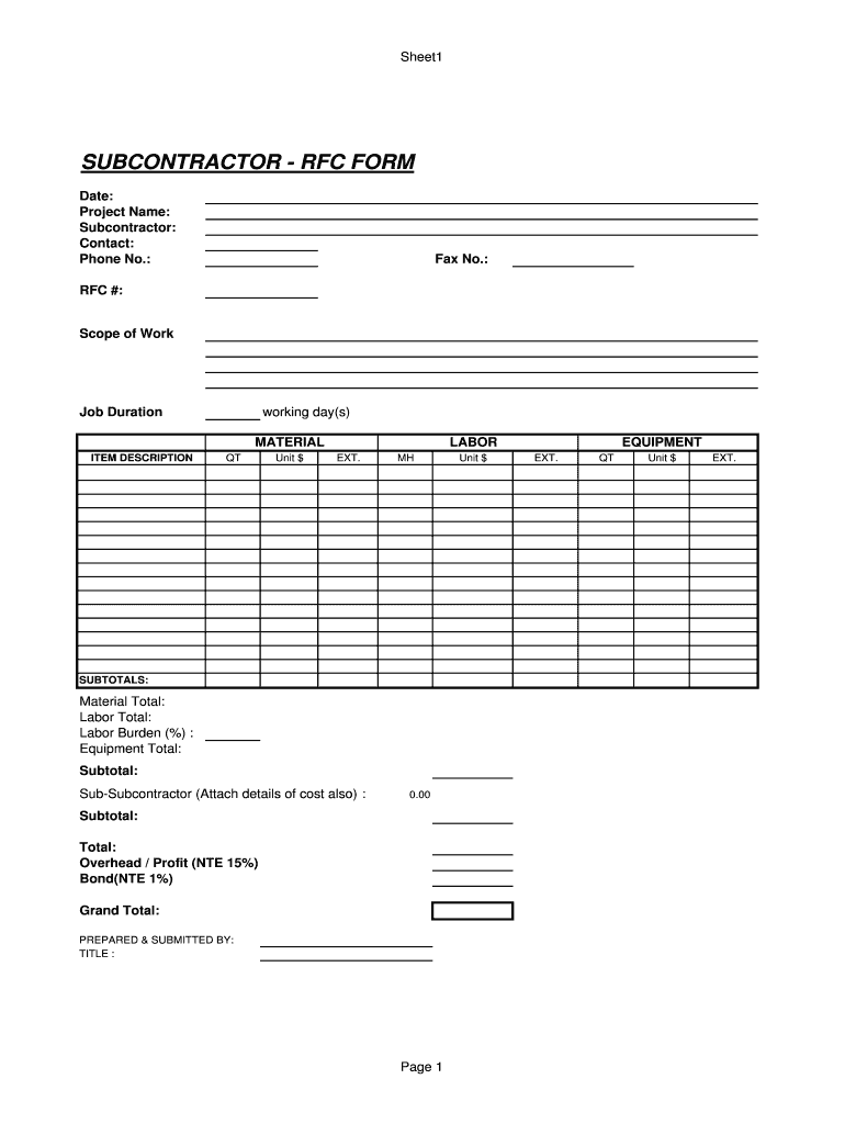Fillable Online ACI-Subcontractor RFC Form.xls Fax Email Print - pdfFiller