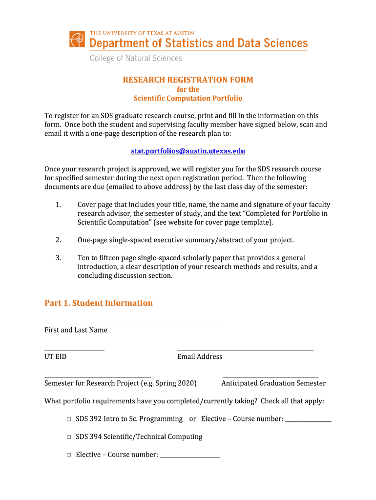 Fillable Online stat utexas RESEARCH REGISTRATION FORM for the ...