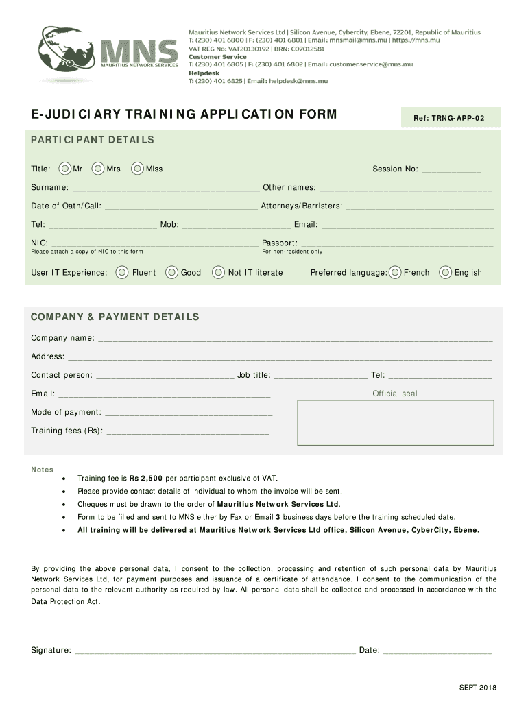 Fillable Online E-JUDICIARY TRAINING APPLICATION FORM Ref: TRNG-APP-02 ...