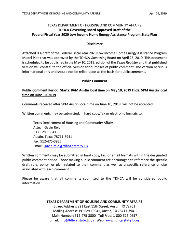 Fillable Online Texas Department of Housing and Community Affairs ...