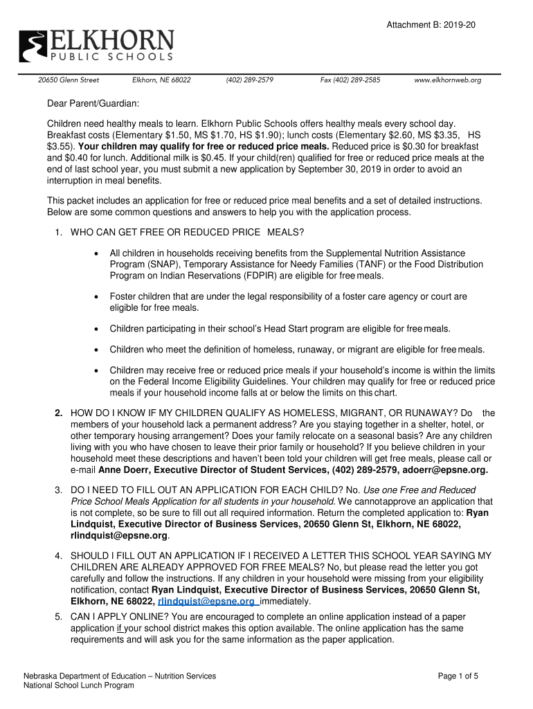 Fillable Online 2019-2020 Free and Reduced Lunch Downloadable Paper ...