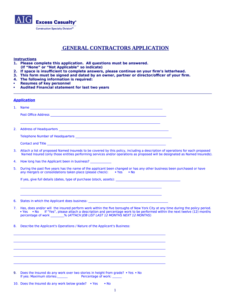 CONTRACTORS POLLUTION LIABILITY APPLICATION - PDF Doc Template | pdfFiller