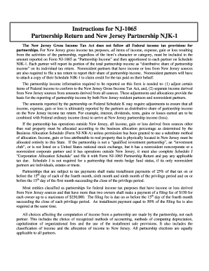 Fillable Online Instructions for form NJ-1065 - NJ.gov Fax Email Print ...