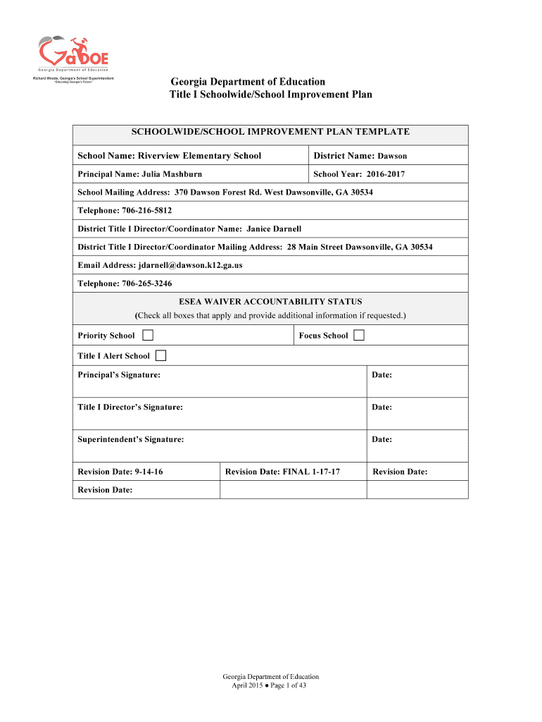 Fillable Online schoolwide/school improvement plan template - Clinch ...
