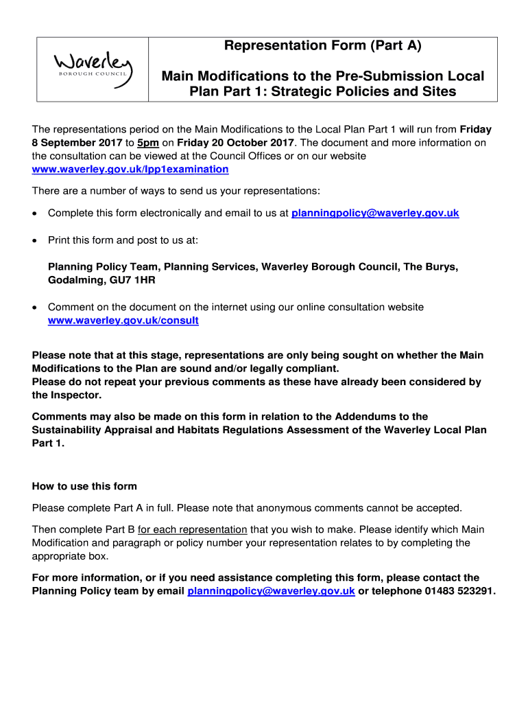 Fillable Online Representation Form (Part A) Main Modifications to the Pre ... Fax Email Print ...