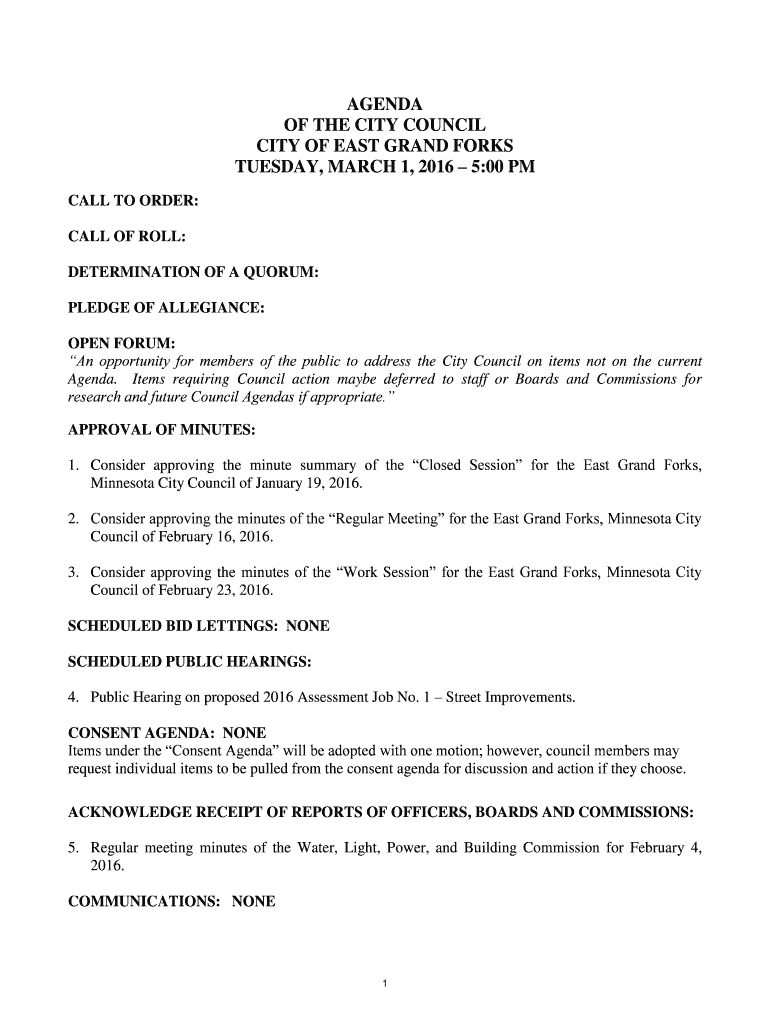 Fillable Online CALL TO ORDER DETERMINATION OF A QUORUM INVOCATION ...