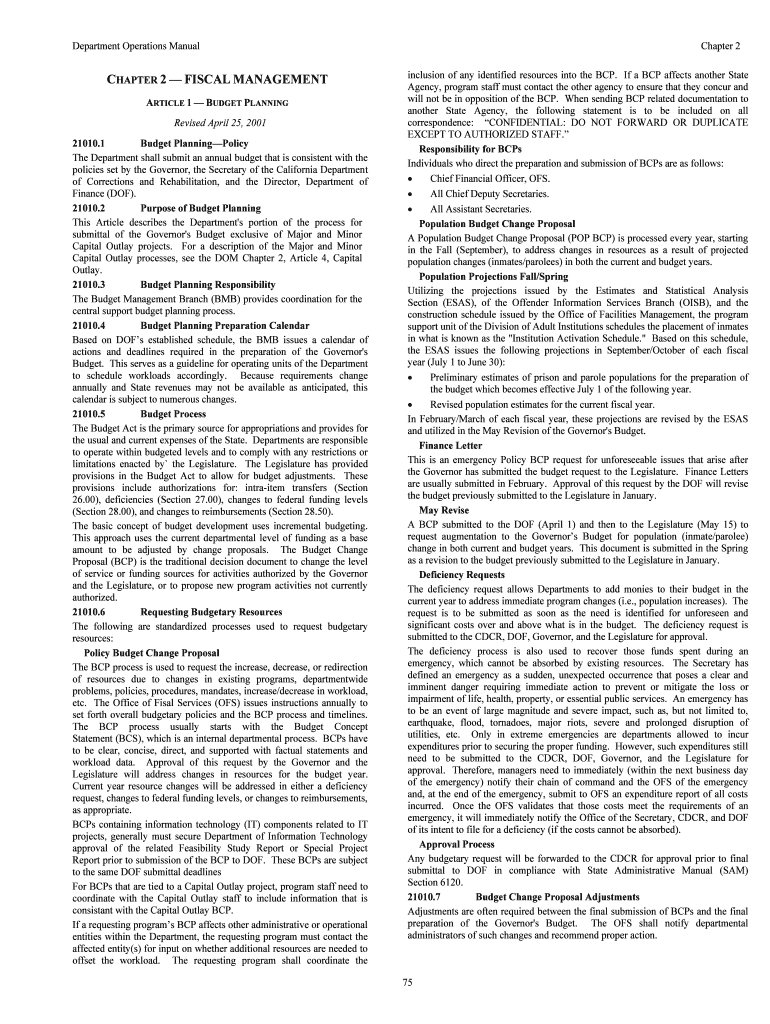 Fillable Online Department Operations Manual Chapter 2 Fax Email Print ...