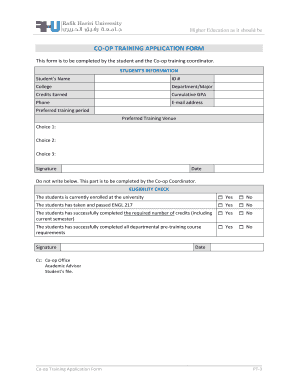 Fillable Online CO-OP TRAINING APPLICATION FORM Fax Email Print - pdfFiller