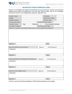 Fillable Online INCOMPLETE GRADE APPROVAL FORM - rhu.edu.lb Fax Email ...