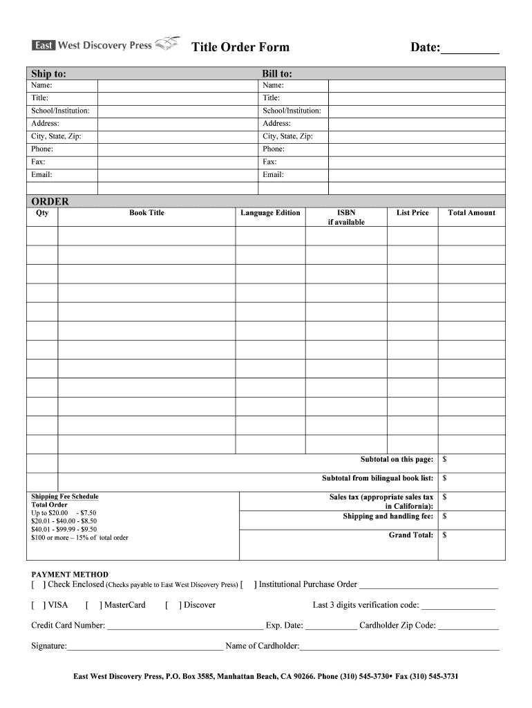 Fillable Online Title order formEWDP2014.doc Fax Email Print - pdfFiller